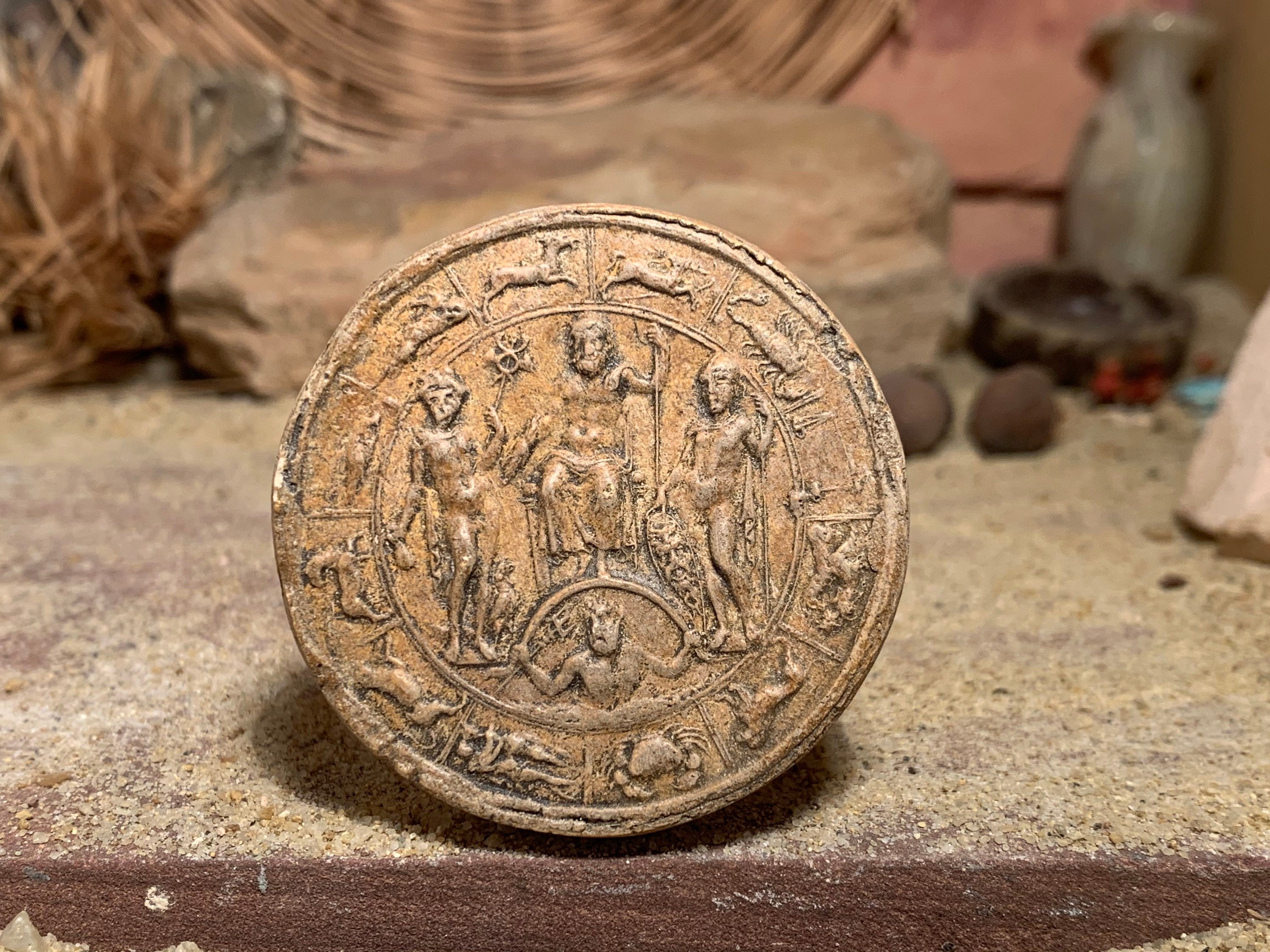 Zodiac Disc amulet of the Gods, Zeus / Jupiter, Hermes & all star signs