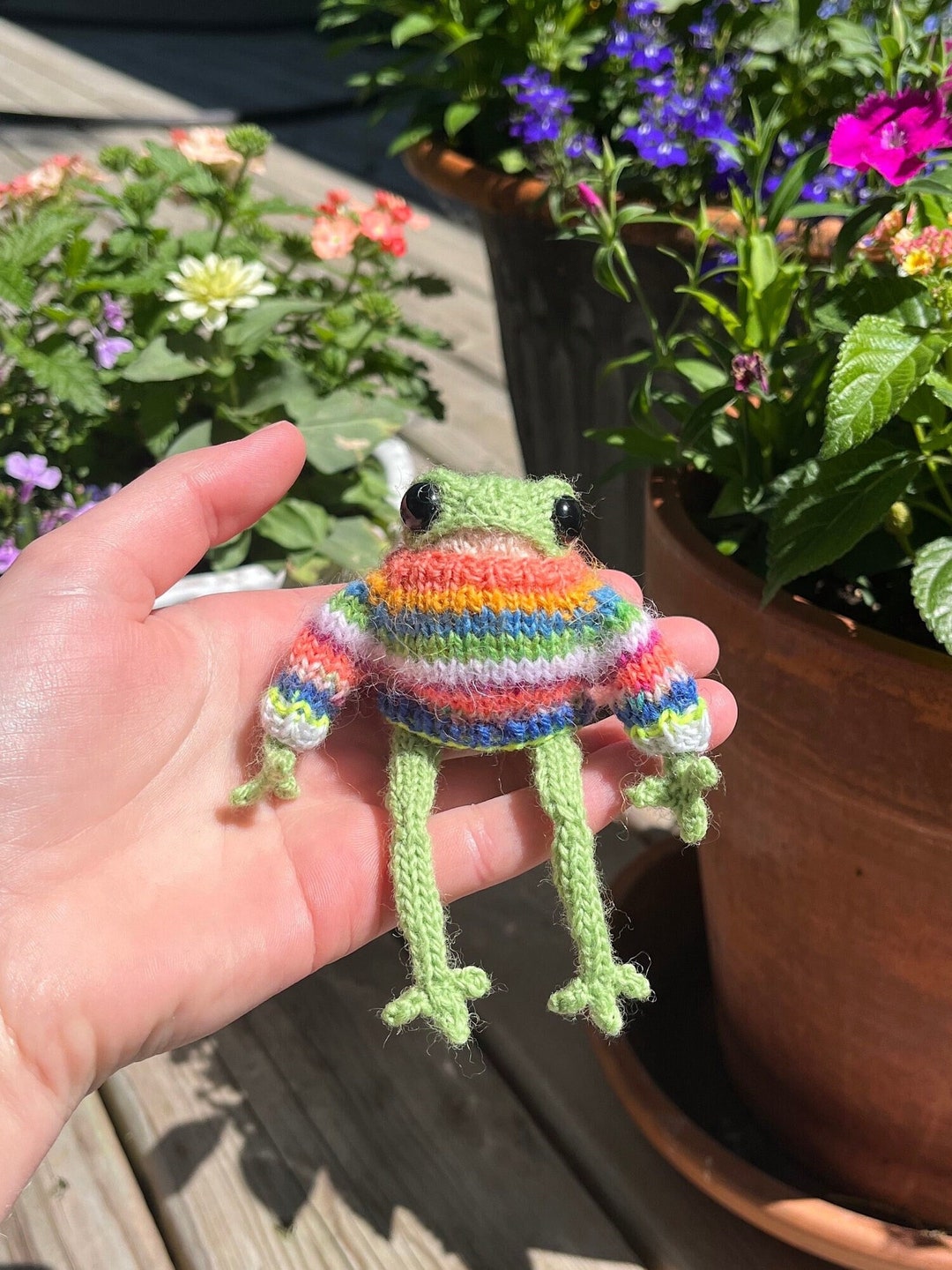 Cute Knit Frog With Sweater - Rainbow Stripey Sweater - Dot Pebbles ...