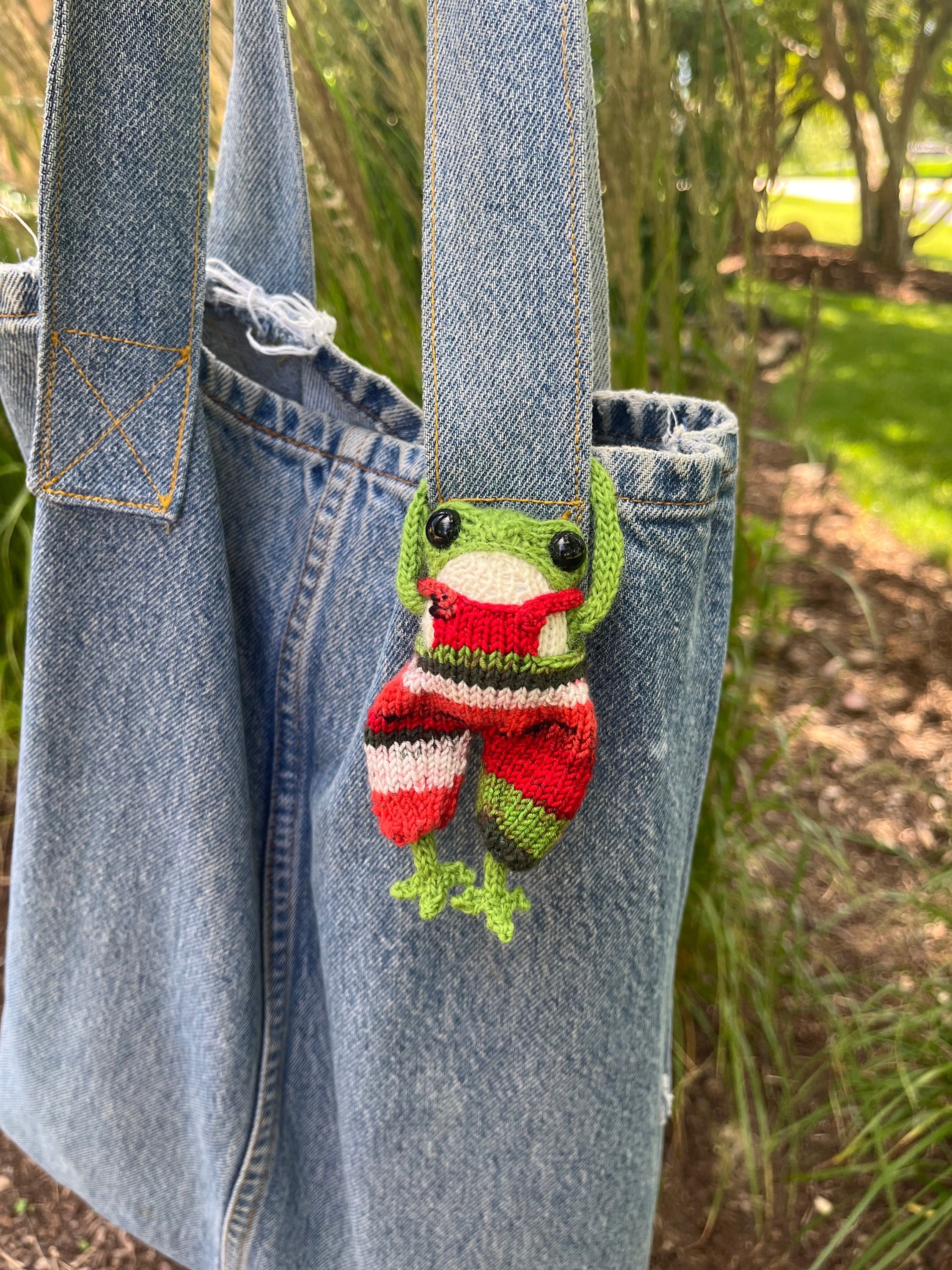 Tiny Knit Frog for Your Bag Watermelon Fruit Frog Dot Pebbles Frog Knit ...