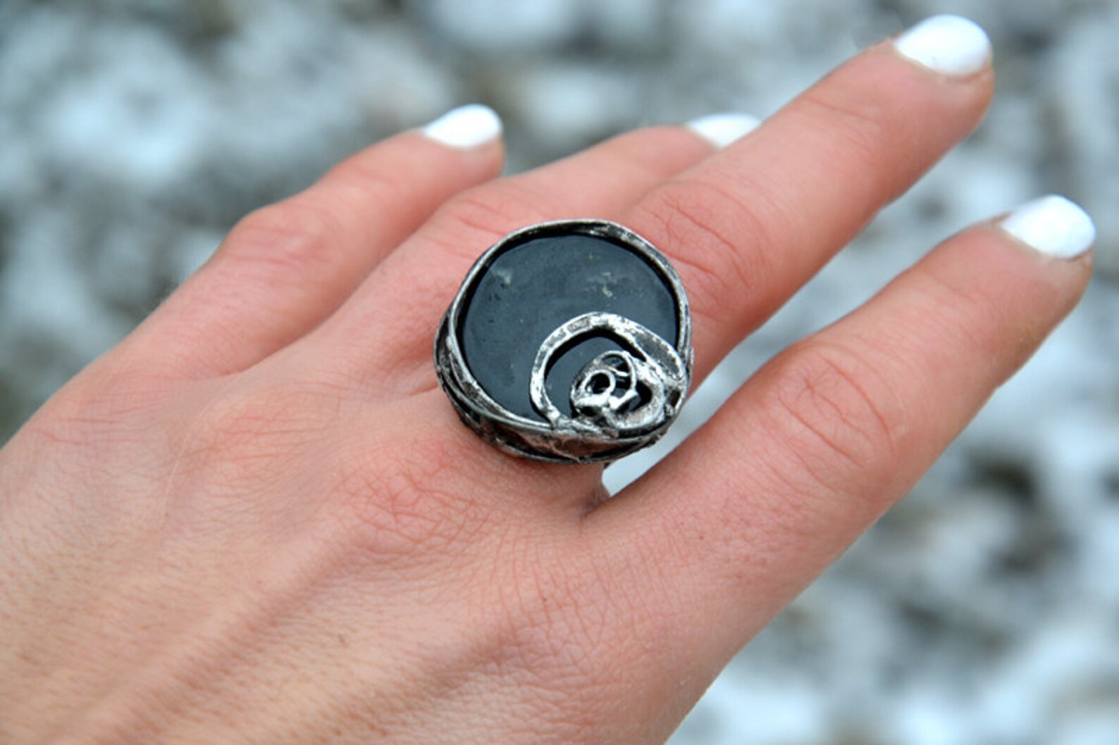 RETRO BLACK Ring Ring With Fused Glass Statement Adjustable - Etsy