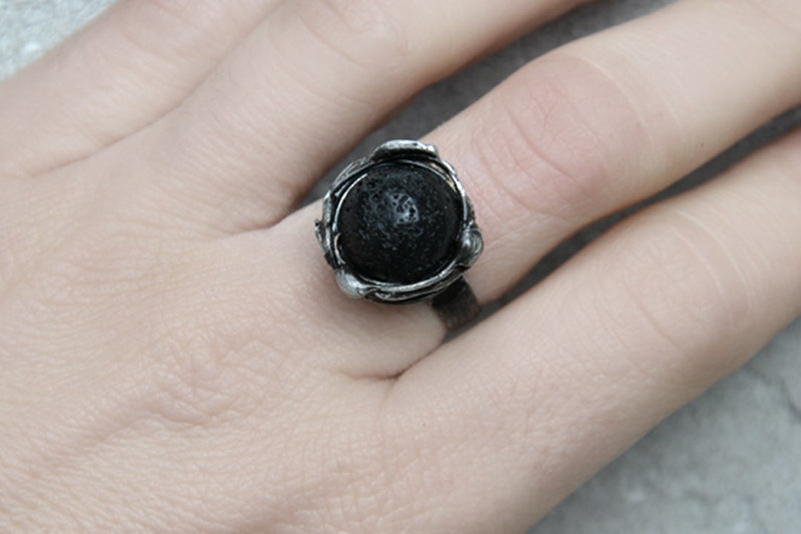 Raw Ring With VOLCANIC LAVA Rustic Black Ring Stone Ring - Etsy