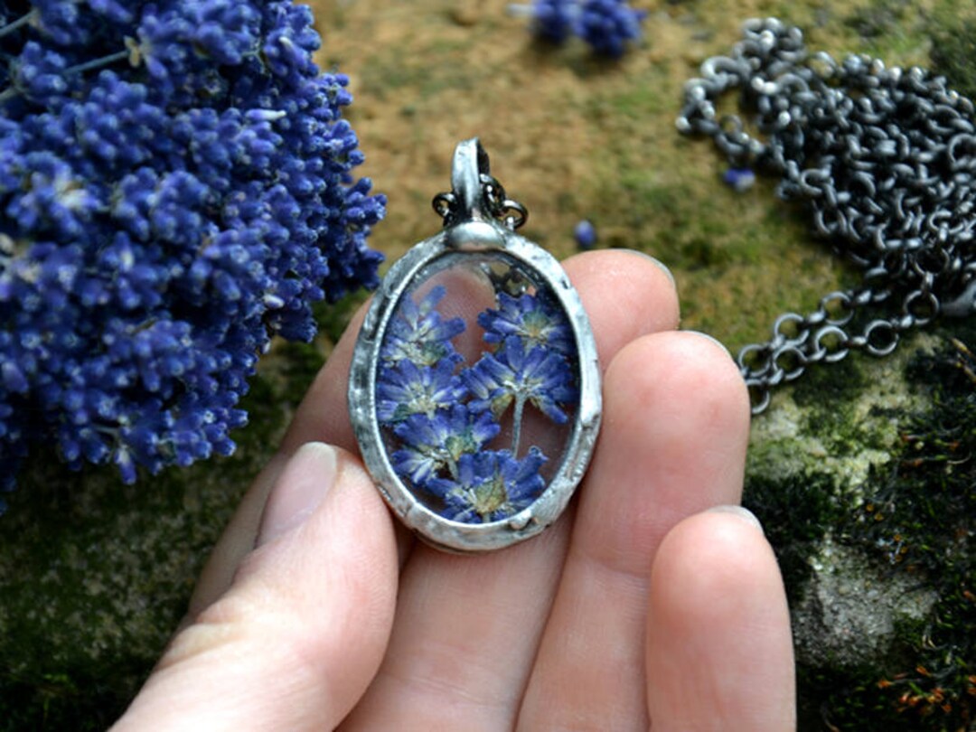 LAVENDER Terrarium Pendant Drop Locket Nature Necklace Bohemian Flower ...