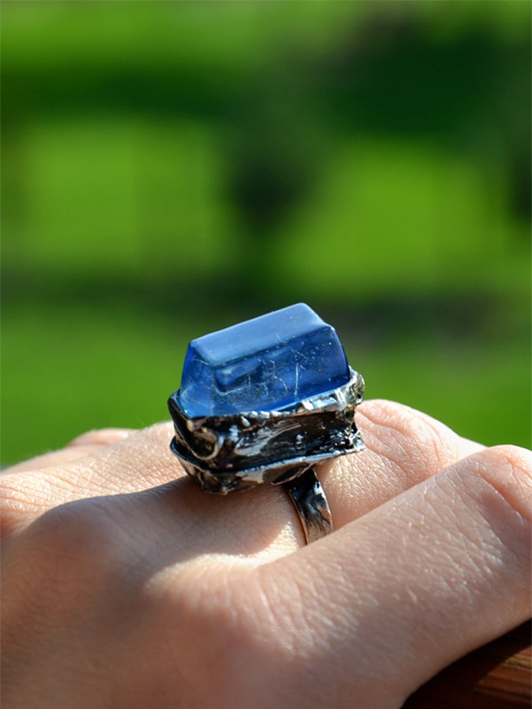 GLASS CUBE, Ice Crystal Ring, Minimalist Statement Ring, Adjustable ...