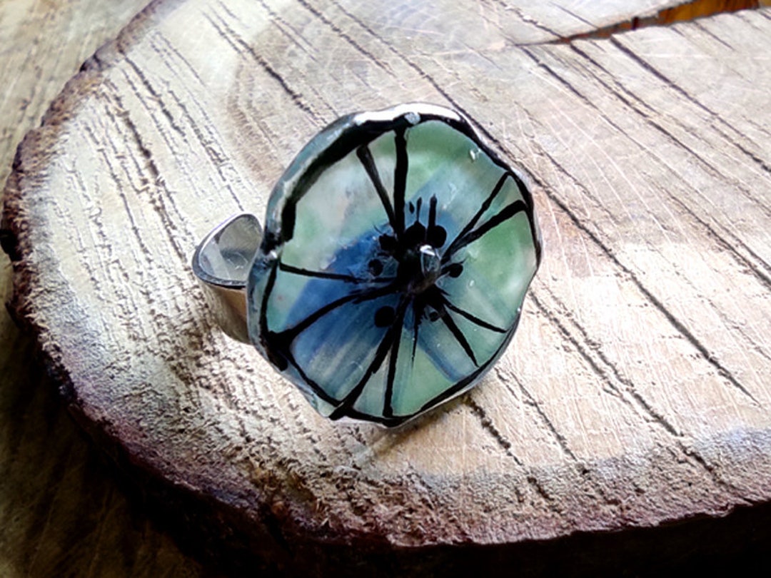 BLUE FLOWER, Light Blue Flower Ring, Adjustable Ring, Romantic, Retro ...