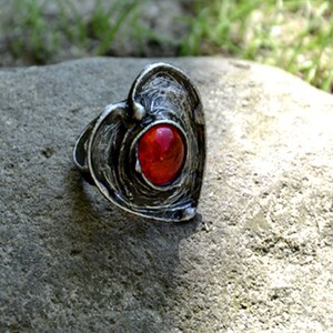 LOVE Ring, RED Heart, Statement Big Ring, Raw, Aged Silver, Stylish ...
