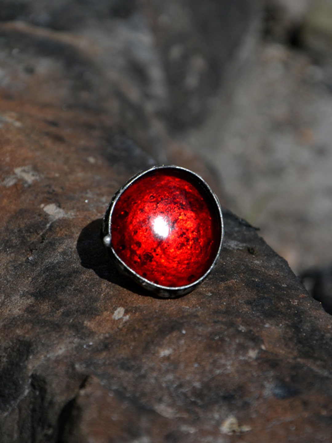 DEEP RED, Coctail Glass Ring, Statement Ring, Adjustable Ring, Oversize ...
