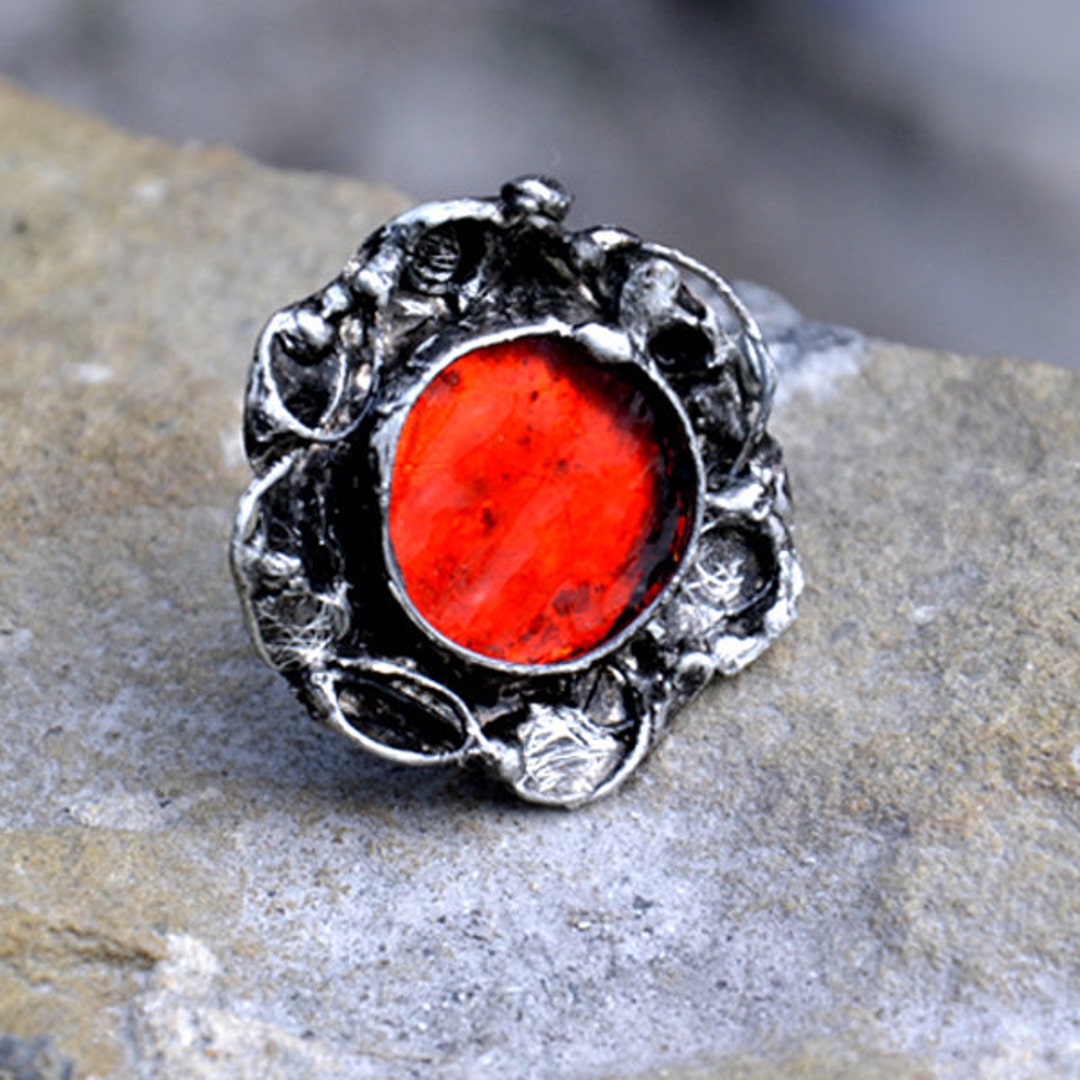 FIERY RED Ring, Statement Ring, Decorative, Ornamental,secessionist ...