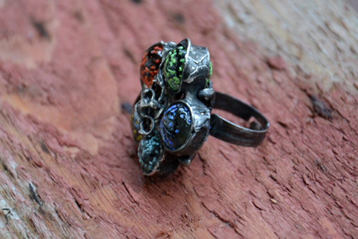 Bohemian COLORFUL Ring Big Boho Ring Optimistic Ring - Etsy