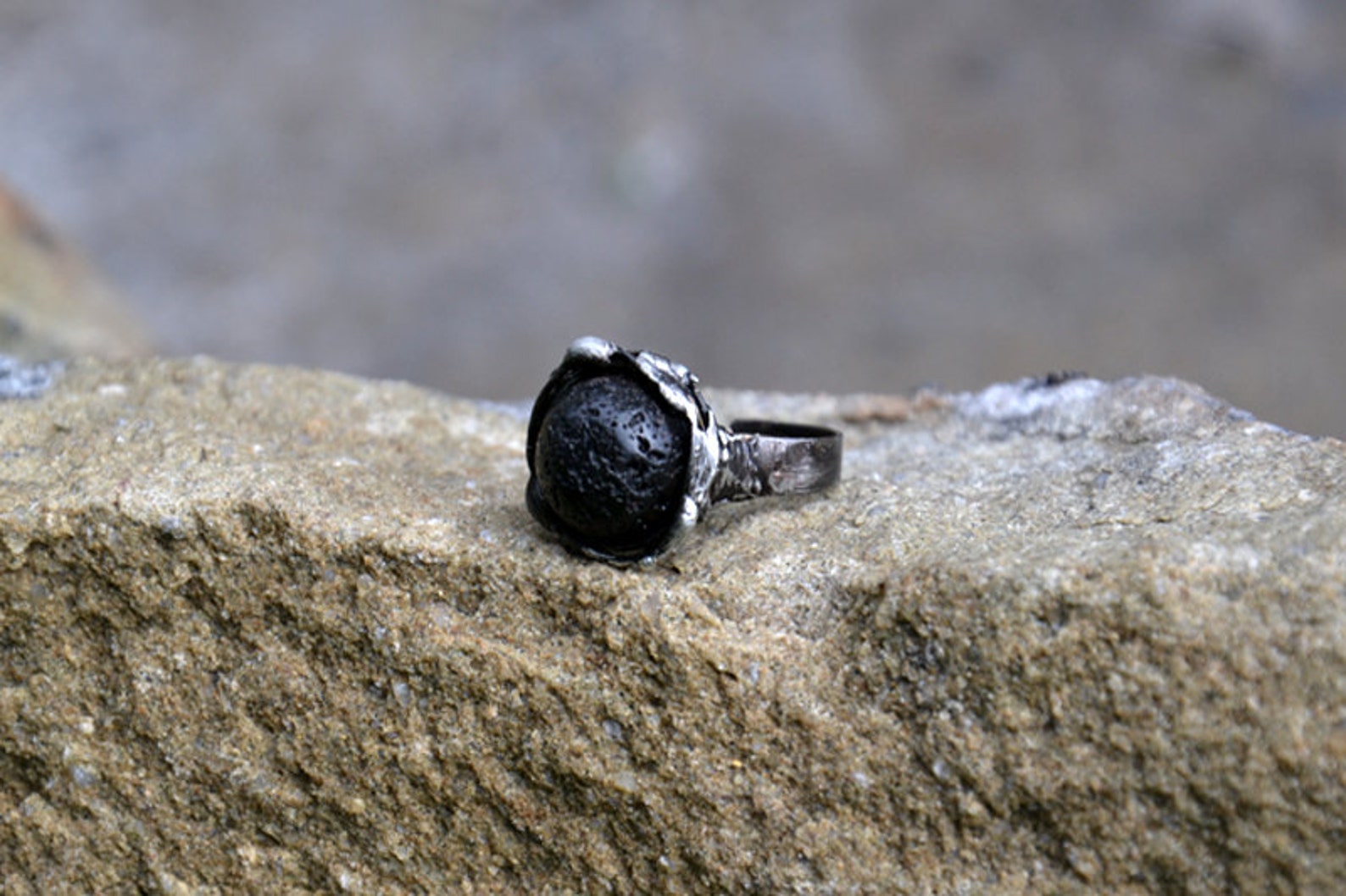 Raw Ring With VOLCANIC LAVA, Rustic Black Ring, Stone Ring, Statement ...