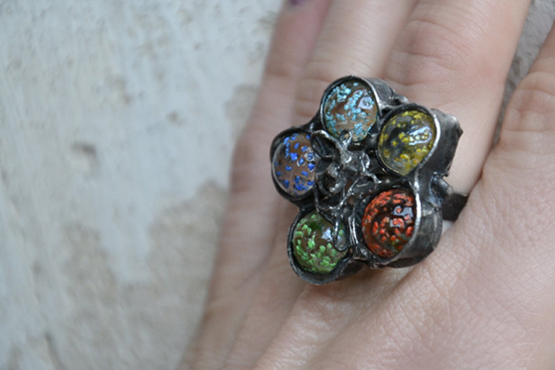 Bohemian COLORFUL Ring Big Boho Ring Optimistic Ring - Etsy