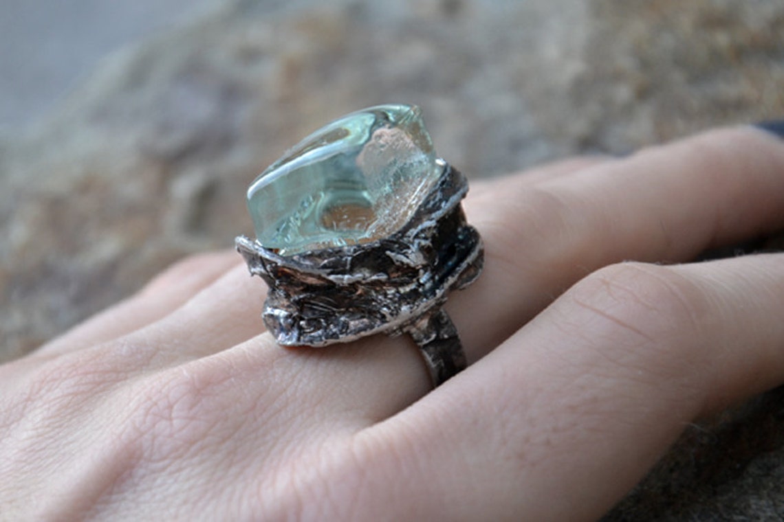 GLASS CUBE Ice Crystal Ring Minimalist Statement Ring - Etsy