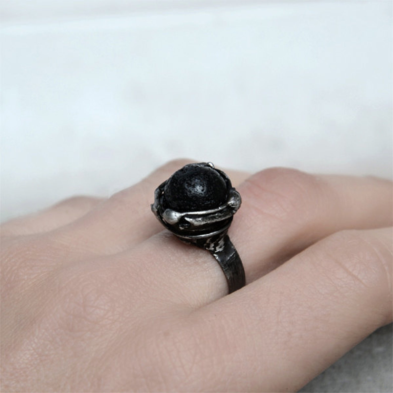 Raw Ring With VOLCANIC LAVA, Rustic Black Ring, Stone Ring, Statement ...