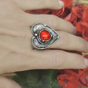 LOVE Ring, RED Heart, Statement Big Ring, Raw, Aged Silver, Stylish ...