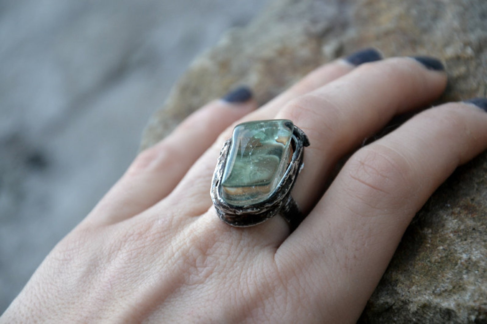 GLASS CUBE Ice Crystal Ring Minimalist Statement Ring - Etsy