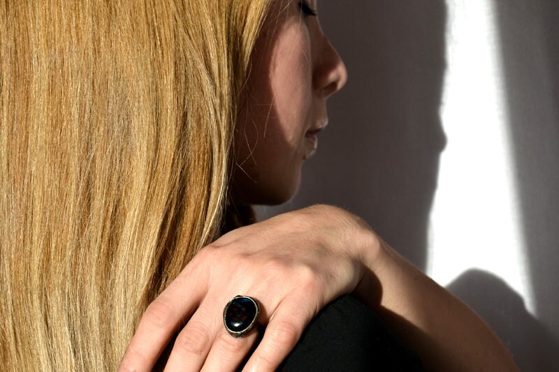 MYSTERIOUS BLACK statement ring rustic black ring | Etsy