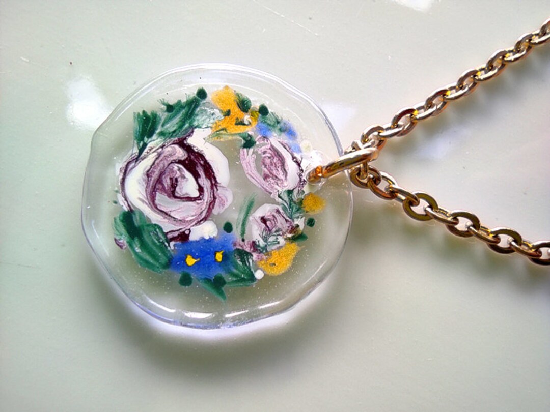 FORGET ME NOTS, Flowers Crown, Hand Painted, Artistic Pendant Necklace ...
