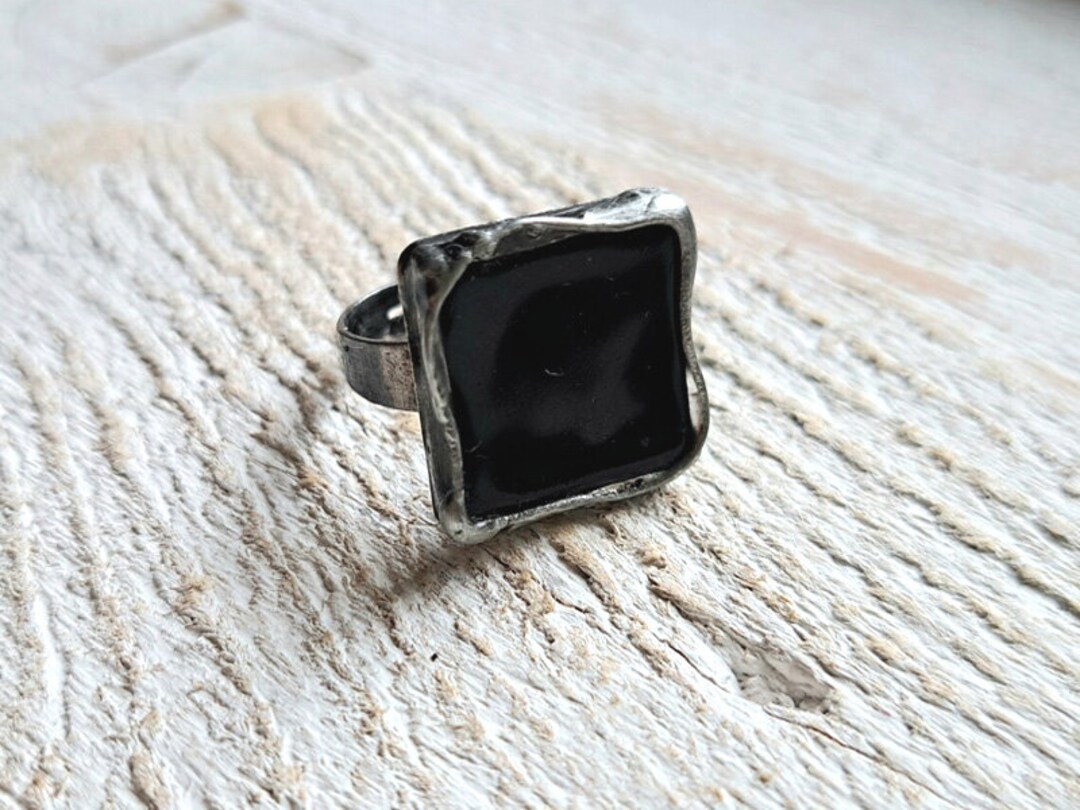 BLACK SQUARE, Minimalist, Statement Ring, Rustic, Simple Black Ring ...