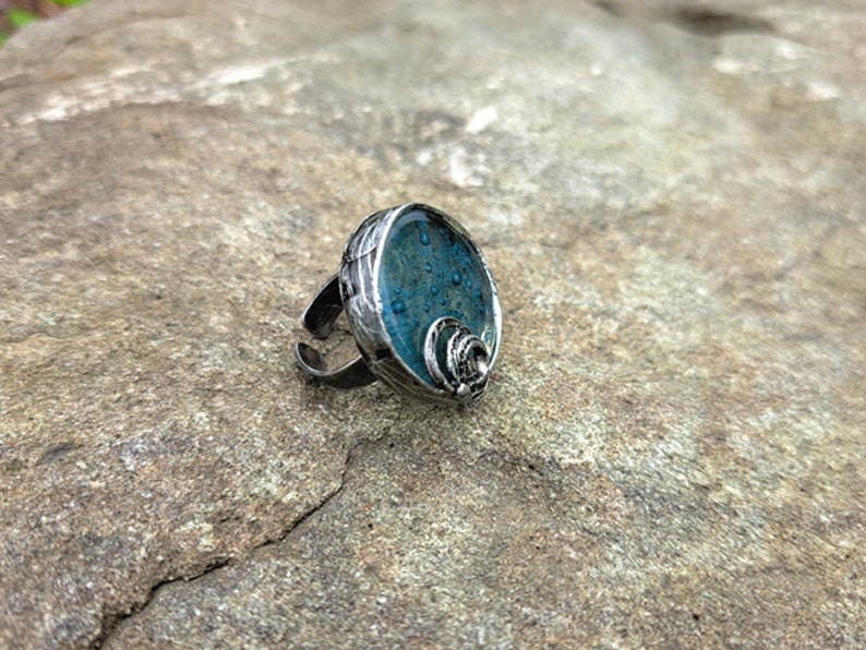 GREENISH GRAY, Romantic Ring, Ring With Glass, Statement Adjustable ...