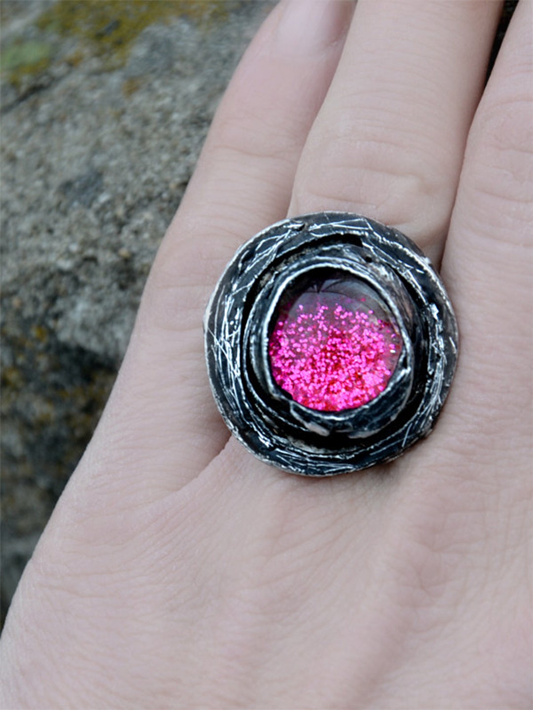 Dazzling FUCHSIA, Statement Ring, Rich Shiny Ring, Rustic Ring With ...
