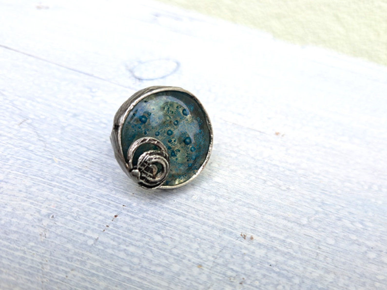 GREENISH GRAY, Romantic Ring, Ring With Glass, Statement Adjustable ...