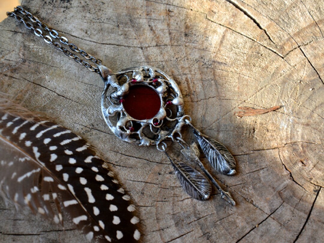 BOHEMIAN RED, Ruby Stones, Feathers and Arrows, Statement Necklace ...