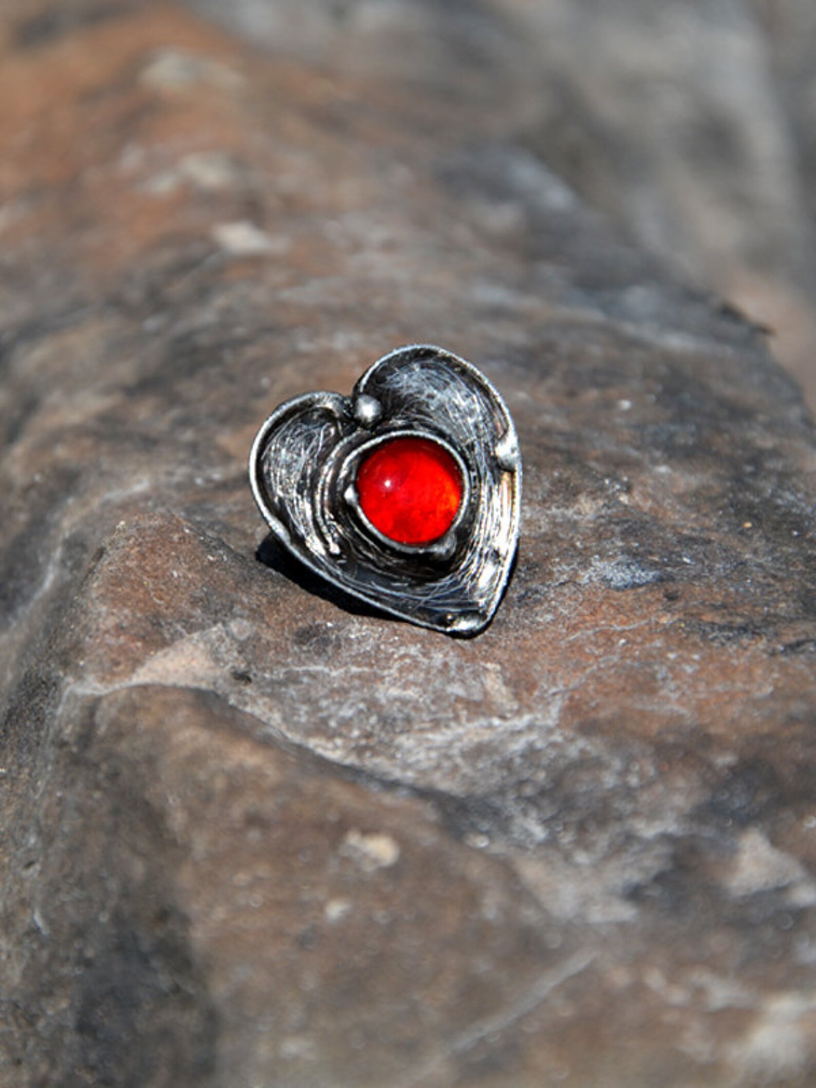 LOVE Ring RED Heart Statement Big Ring Raw Aged Silver - Etsy