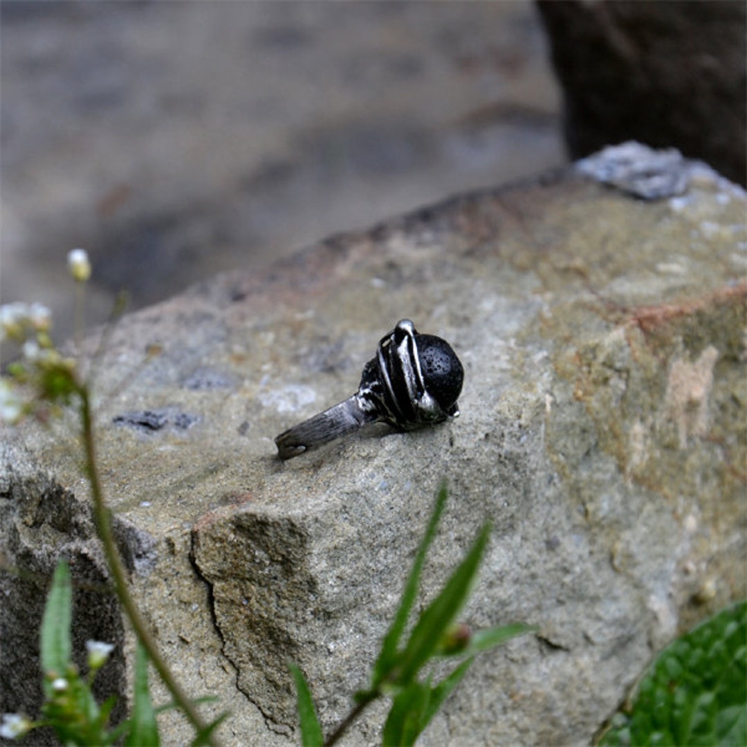 Raw Ring With VOLCANIC LAVA, Rustic Black Ring, Stone Ring, Statement ...