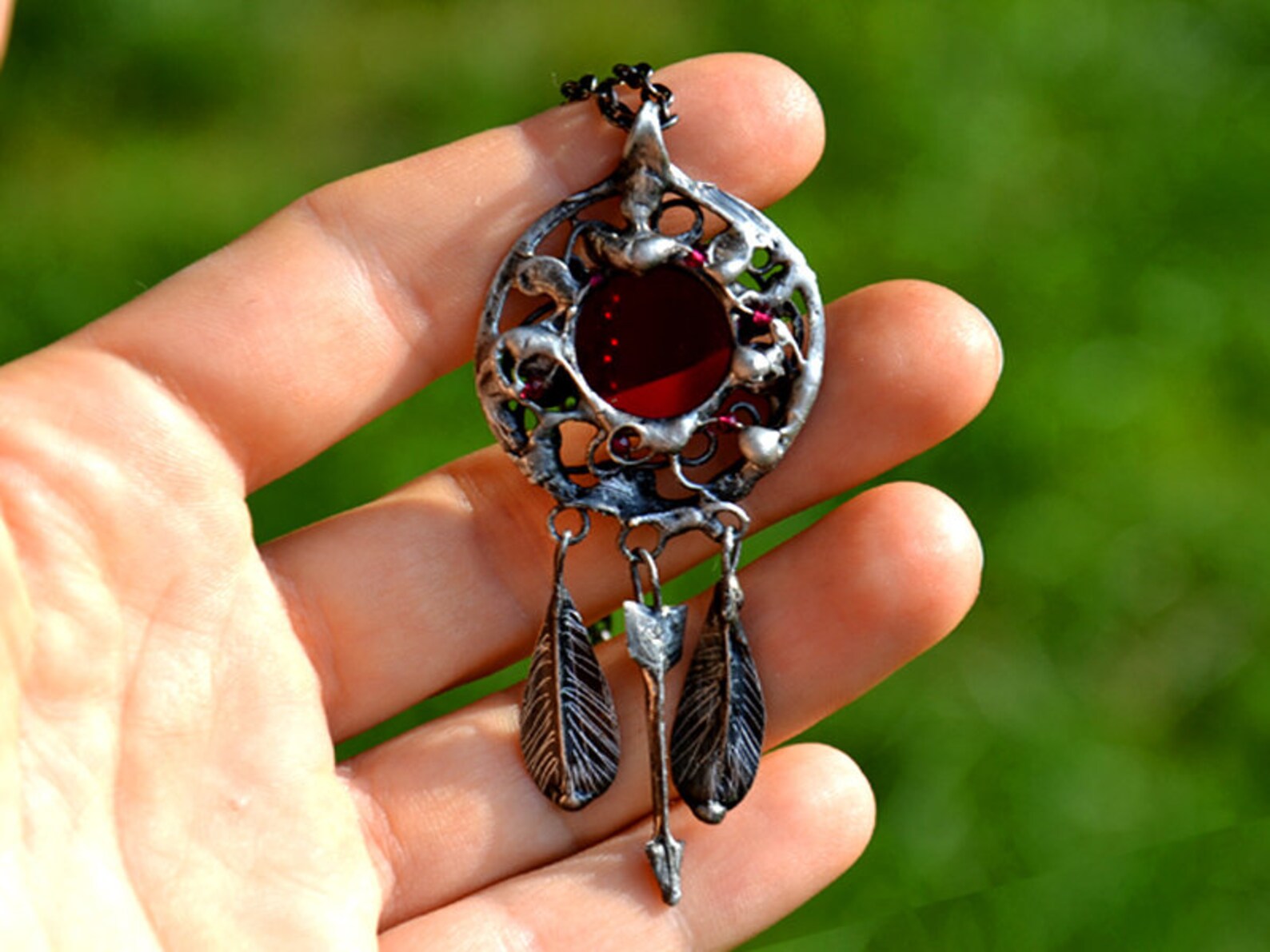 BOHEMIAN RED Ruby Stones Feathers and Arrows Statement - Etsy