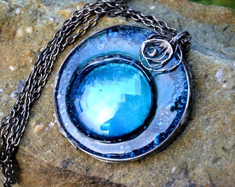 Round Blue Pendant - Etsy