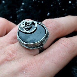 RETRO BLACK Ring, Ring With Fused Glass, Statement, Adjustable Ring ...
