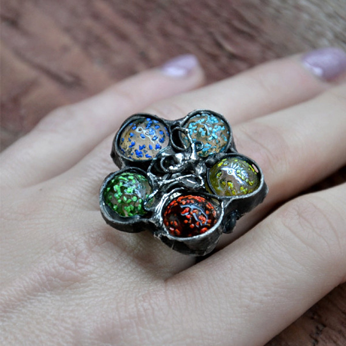 Bohemian COLORFUL Ring Big Boho Ring Optimistic Ring - Etsy