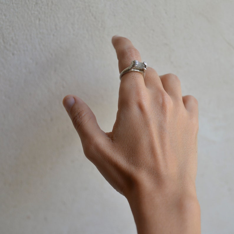 Contact Ring Silver Hands Holding a Raw Diamond Silver - Etsy