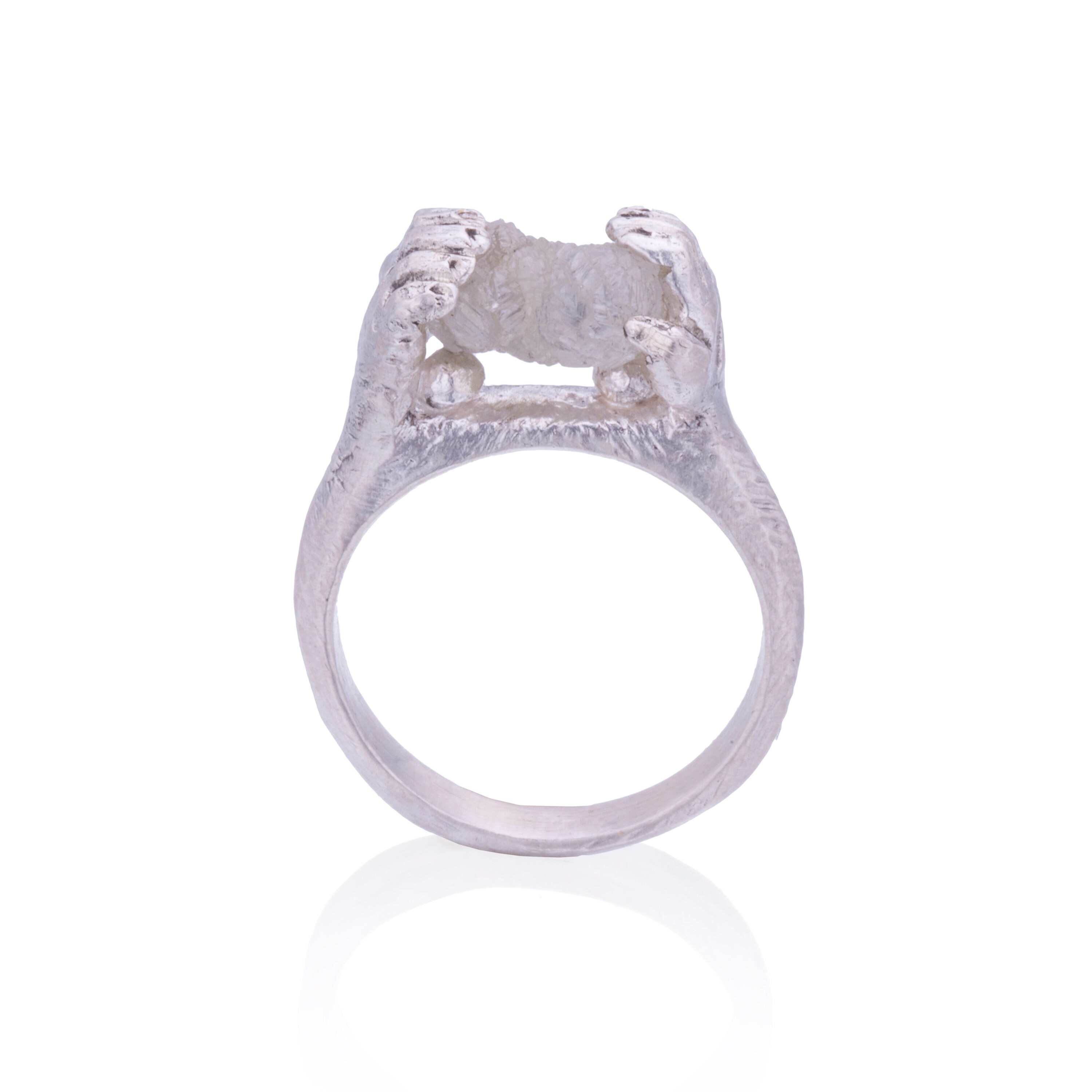 Contact Ring Silver Hands Holding a Raw Diamond Silver - Etsy