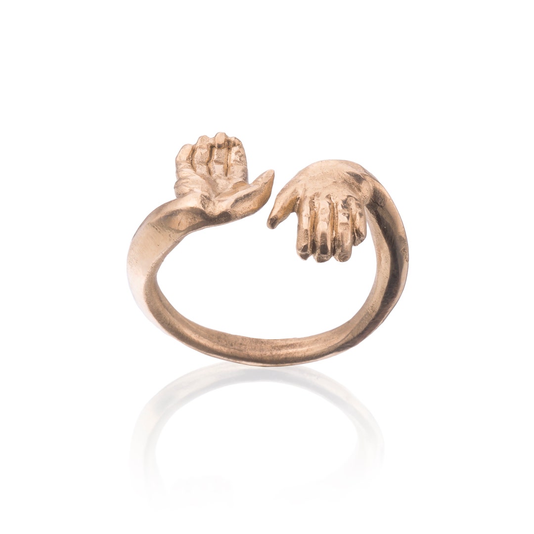 Gold Participation Ring - Gold Hands Ring - Give and Take Ring - Hand ...