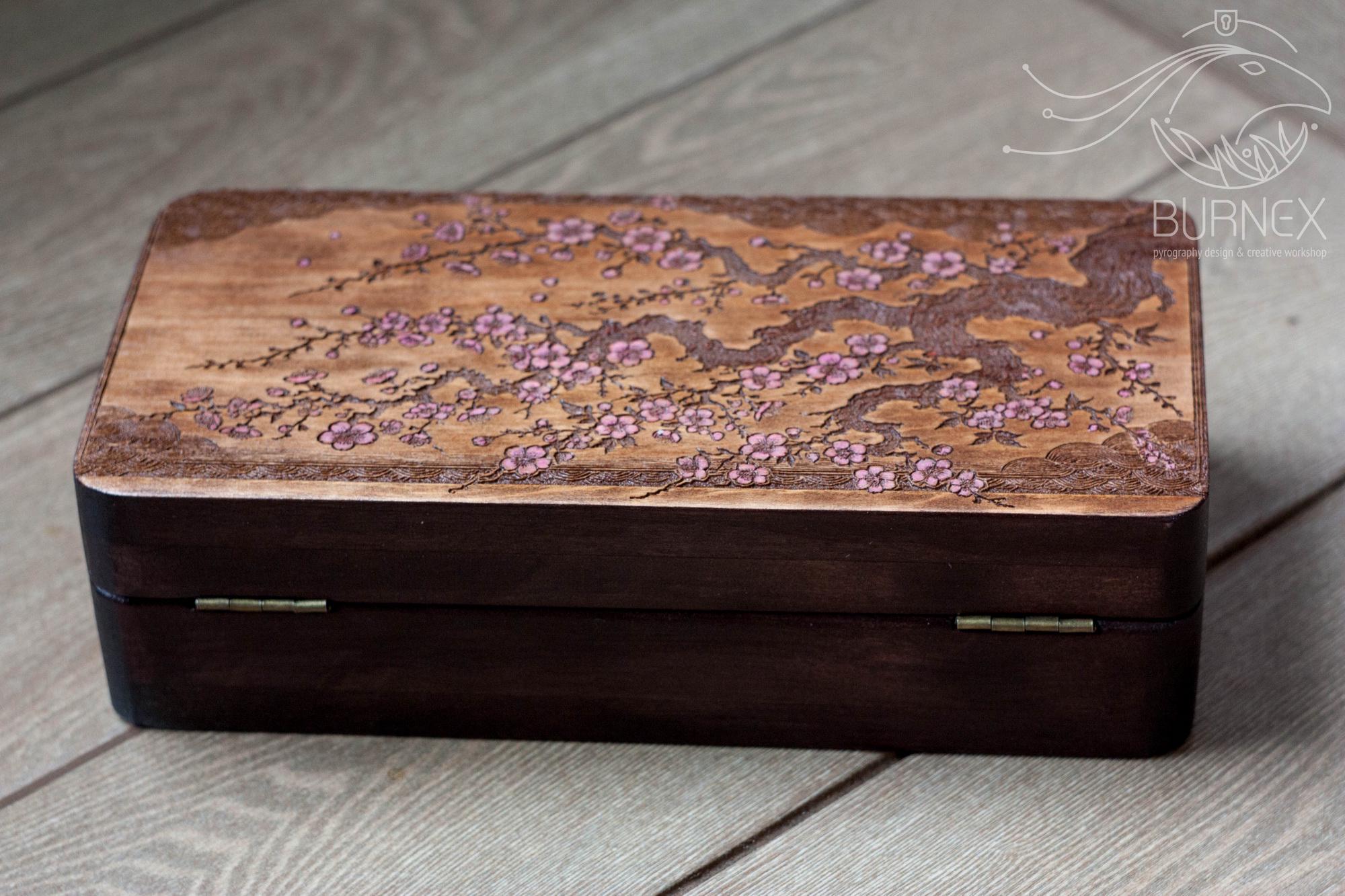 Vintage Sakura Themed Wooden Jewelry Box: Engraved Keepsake Box - Etsy