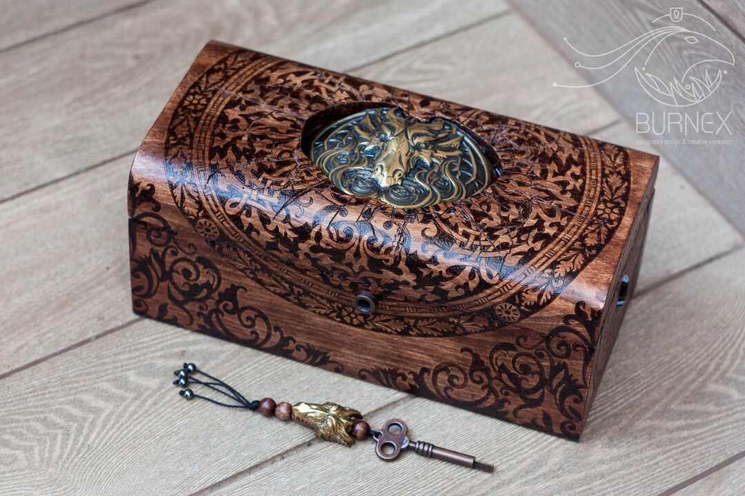 Wooden Custom Stylish Box Dragon Chest Engraved Wooden Box Vintage ...