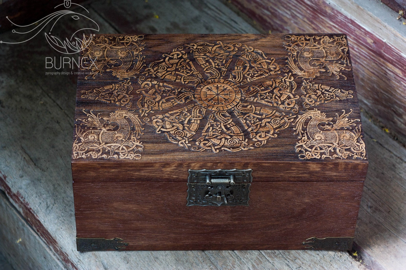 Vegvisir Vintage Celtic Chest Wooden Jewelry Box Rustic - Etsy