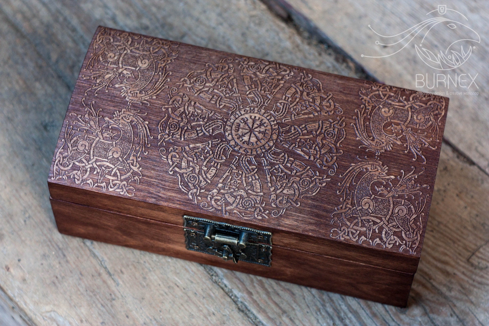 Vegvisir | Vintage Celtic Chest | Wooden Jewelry Box | Rustic Design ...