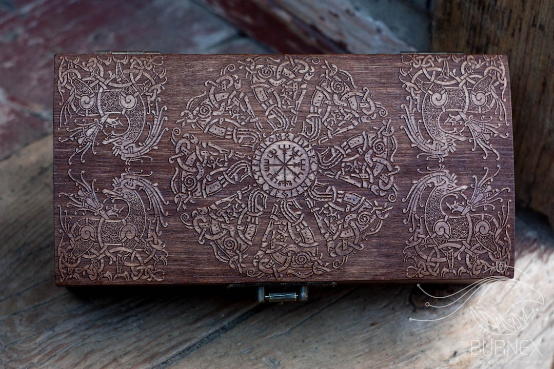 Vegvisir | Vintage Celtic Chest | Wooden Jewelry Box | Rustic Design ...