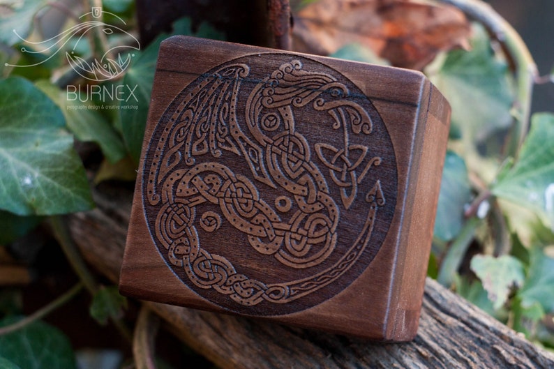 Nordic Celtic Dragon Wood Box: Pyrography Jewelry Box - Etsy