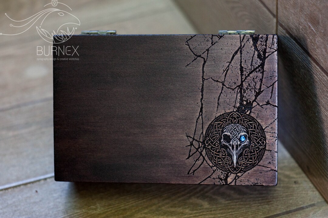 Celtic Raven Skull Design Wooden Box | Celtic Crow Skull Custom Tarot ...