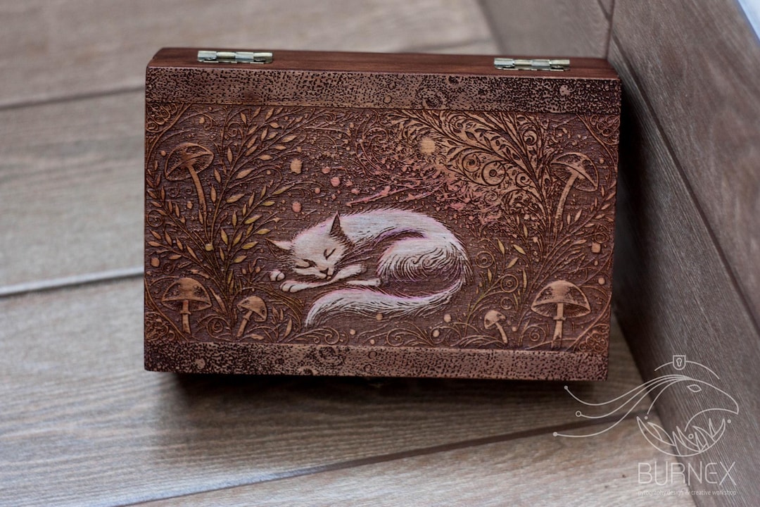 Beautiful Cat Tarot Box | Engraved Wooden Box | Custom Vintage Jewelry ...