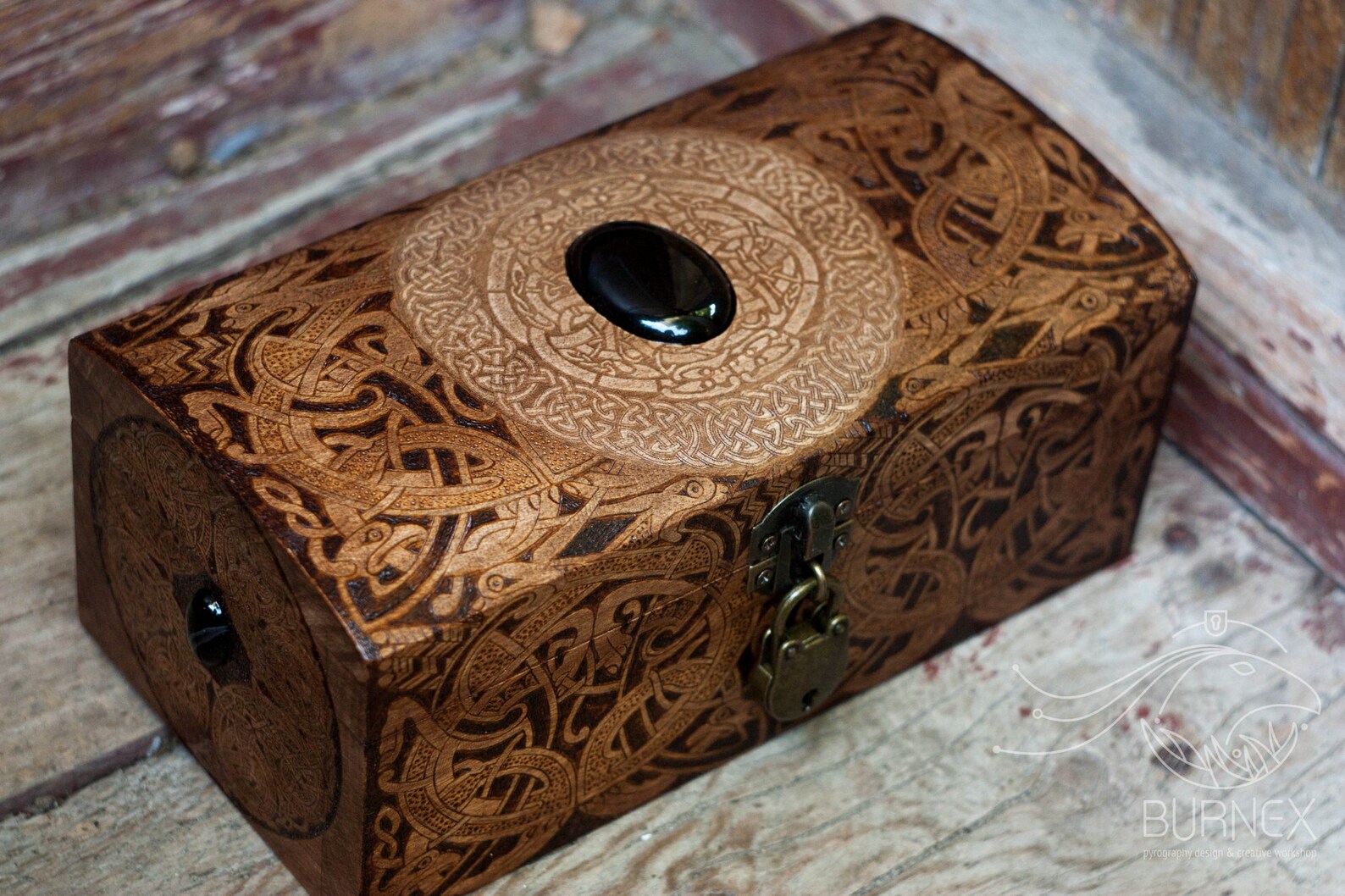 Vintage wooden celtic jewelry box custom engraved box | Etsy