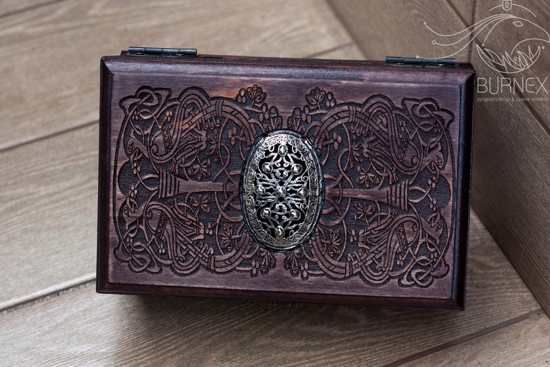 Сelt Metal Shield Box | Vintage Celtic Chest | Wooden Jewelry Box ...