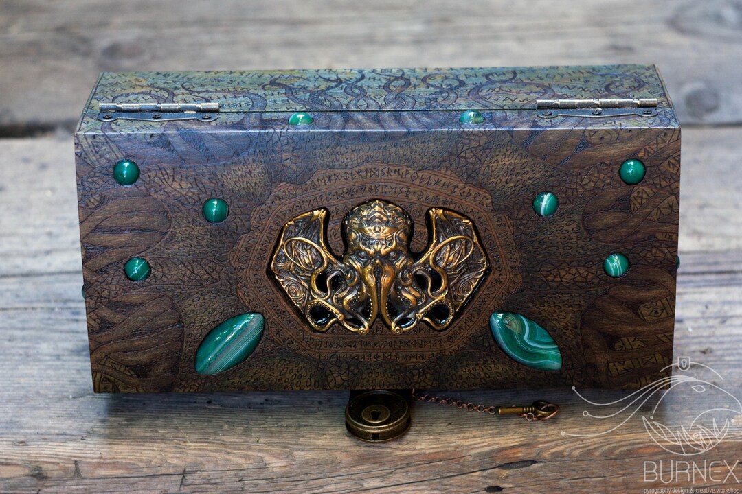 Unique Big Wooden Vintage Jewelry Box | Cthulhu | Craft Work | Wooden ...