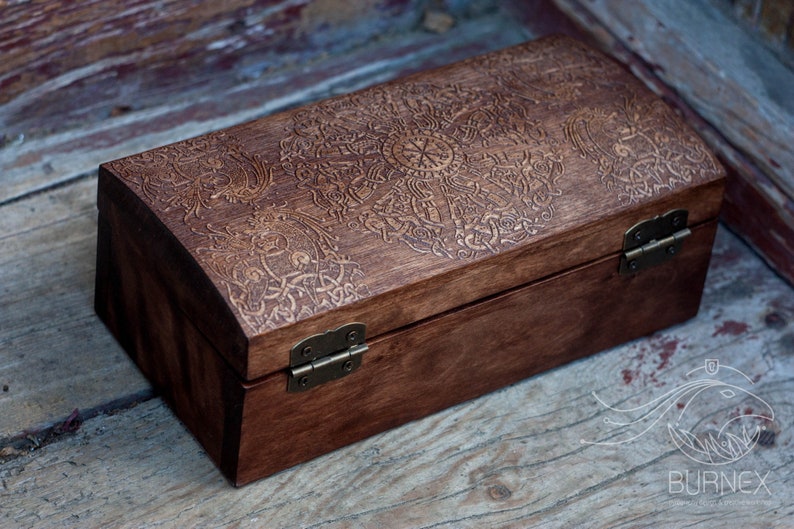 Vegvisir Vintage Celtic Chest Wooden Jewelry Box Rustic - Etsy