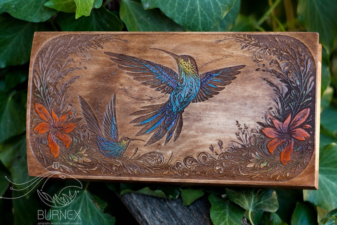 Engraved Hummingbird Wooden Box: Pyrography Keepsake, Tarot Box - Etsy