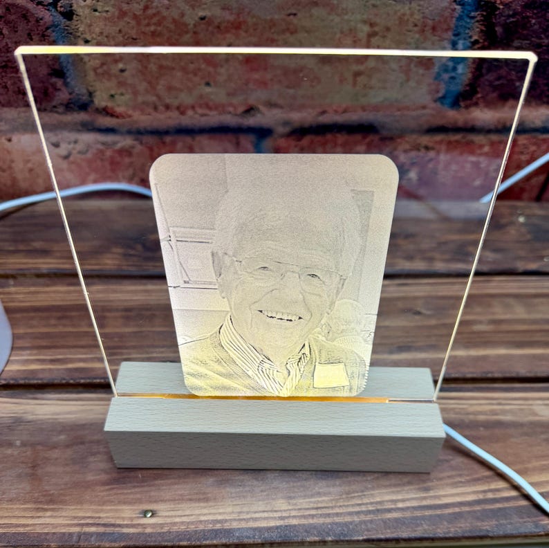 Custom Engraved LED Night Light, Personalized Photo/logo, Wooden Base - Etsy
