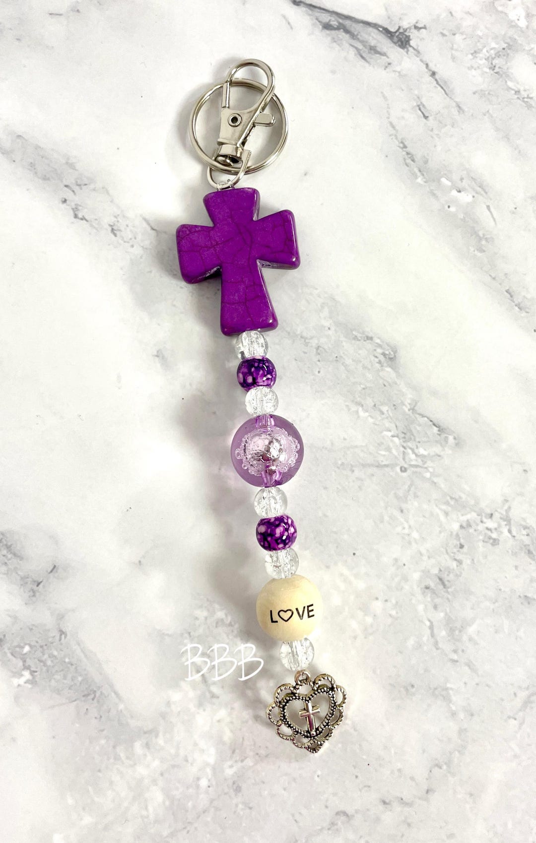 Purple Stone Cross Purse Dangle/keychain/zipper Pull - Etsy