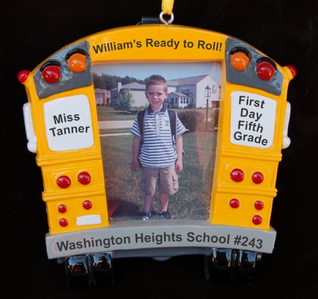 Personalized School Bus Frame 5th Grade Christmas Ornament - Etsy